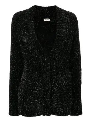 SAINT LAURENT Metallic V-Neck Cardigan