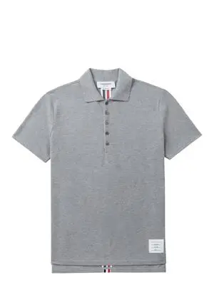 Thom Browne Center-back Stripe Piqué Polo Top - Grey