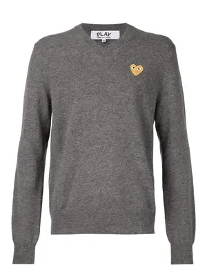 Play Comme Des Garcon Embroidered Heart Jumper - Grey