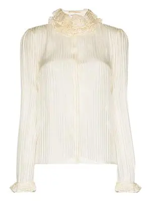 Saint Laurent Ruffle-collar Striped Blouse - Neutrals
