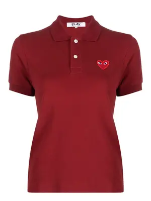 Play Comme Des Garcon Logo Embroidered Cropped Polo Shirt - Red