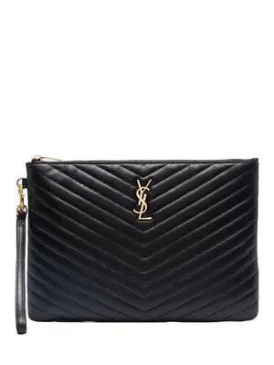 Saint Laurent Quilted Monogram Clutch - Black