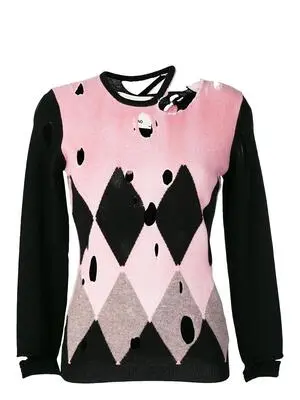 BALLANTYNE Distressed Diamond Cashmere Sweater - Multicolour