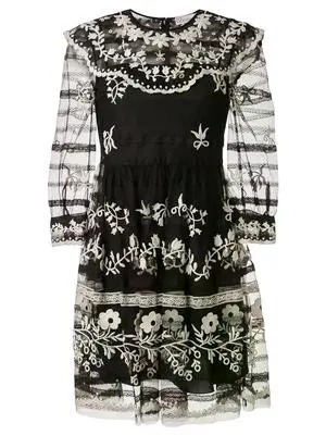 Red Valentino Embroidered Mini Dress - Black
