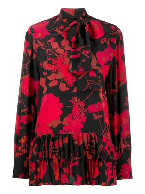VALENTINO Valentino Garavani Floral Print Pleated Blouse