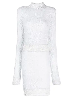 Balmain Pearl And Sequin Embellished Knitted Dress - White