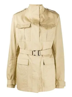 Off-White Perforated Short Trench Coat - Neutrals