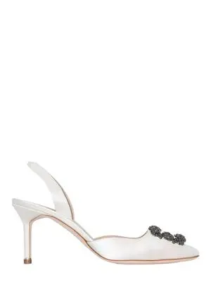 Manolo Blahnik Hangisi 70mm Crystal-embellished Satin Pumps - White