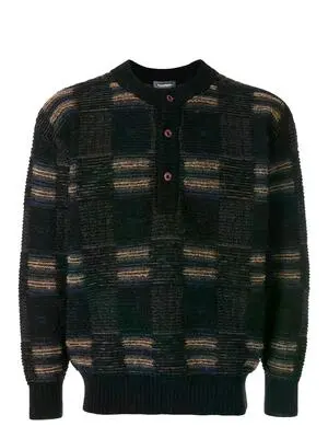 Issey Miyake Checked Buttoned Jumper - Black