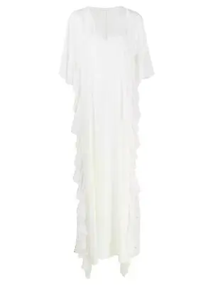 Alberta Ferretti Pleated Ruffle Maxi Gown - White