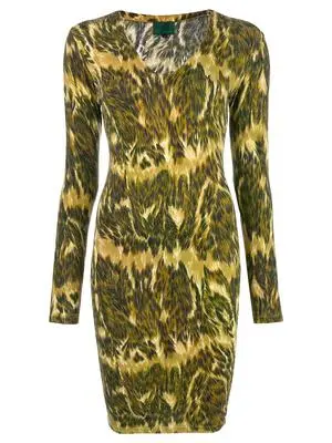 JEAN PAUL GAULTIER V-neck Animal Print Mini Dress - Green