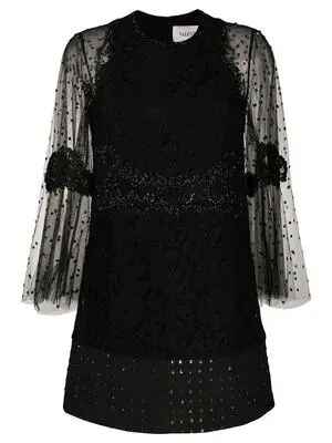 VALENTINO Valentino Garavani Black Floral Lace Embellished Mini Dress