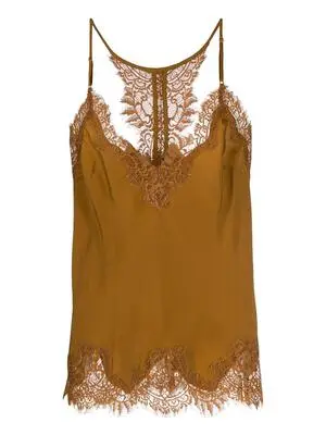 Gold Hawk Lace Trim Slip Top - Brown