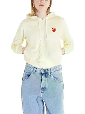 Play Comme Des Garcon Heart-patch Hoodie - Neutrals