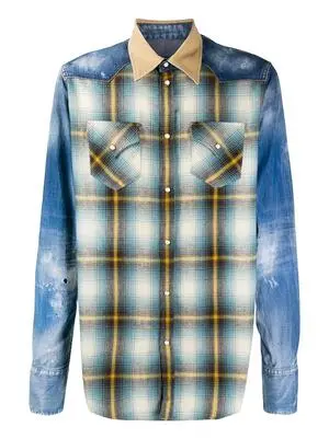 Dsquared2 Patchwork Button Shirt - Blue