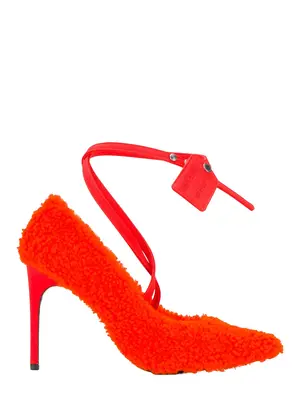 Off-White Textured Ankle-strap Pumps - Orange