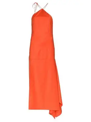 Matériel Asymmetric Hem Halter Dress - Orange