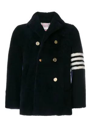 Thom Browne Classic Shearling Pea Coat - Blue