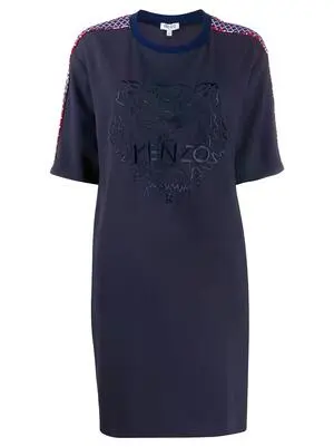 Kenzo Logo-embroidered Shift Dress - Blue
