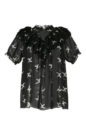MACGRAW Migration Bird Print Blouse - Black
