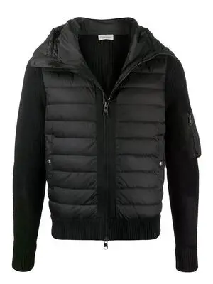 MONCLER Moncler Black Wool Blend Quilted Panel Hooded Jacket