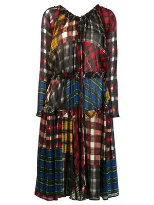 Dsquared2 Multi-check Pattern Long Sleeve Dress - Red