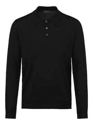 Prada Worsted Wool Polo Shirt - Black