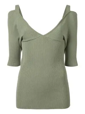 MULLER OF YOSHIOKUBO V-neck Ribbed Top - Green