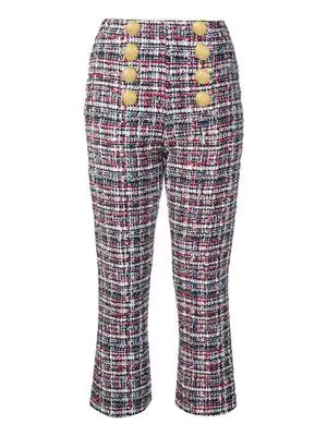 Balmain Buttoned Flared Tweed Trousers - Blue