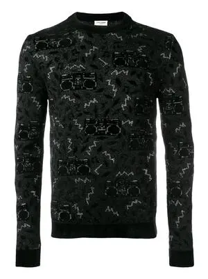 Saint Laurent Knit Jacquard Jumper - Black