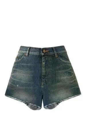 Saint Laurent High-waisted Denim Shorts - Blue