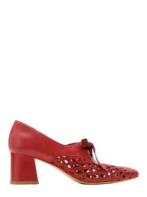 STUDIO CHOFAKIAN Romance Woven Lace-Up Pumps Red