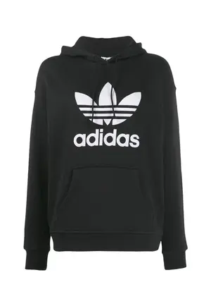 Adidas Trefoil Logo Print Hoodie - Black