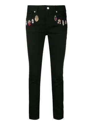 Alexander McQueen Skinny Jeans With Embroidered Bug Details - Black