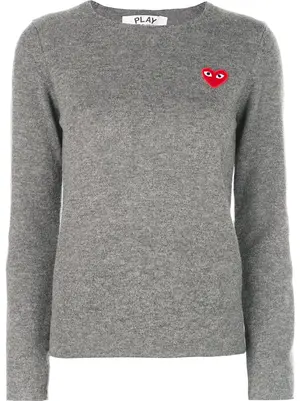 Play Comme Des Garcon Heart-appliqué Sweater - Grey