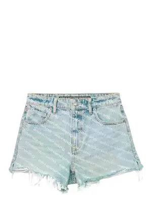 Alexander Wang High-waisted Logo Print Denim Shorts - Blue
