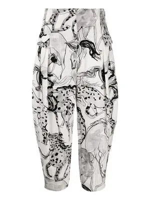 Stella McCartney Horse-print Tapered Trousers - Black