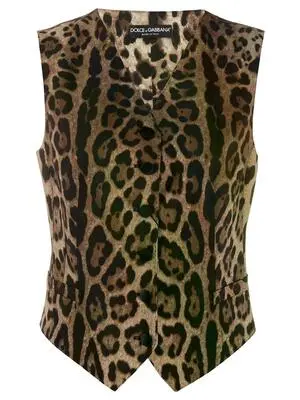 Dolce & Gabbana Leopard Print Wool Blend Waistcoat - Brown