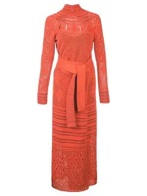Proenza Schouler Crochet Crewneck Dress With Belt - Orange