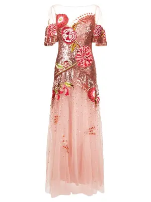 TEMPERLEY LONDON Floral-embroidered Sequin Tulle Gown - Pink