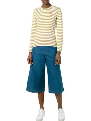Play Comme Des Garcon Heart-patch Striped Top - Green