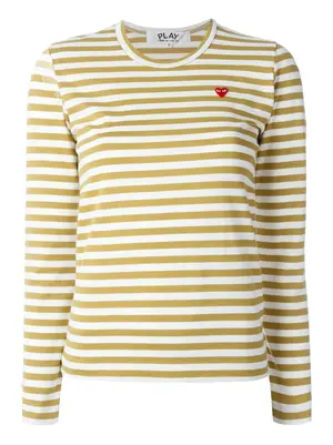 Play Comme Des Garcon Heart-patch Striped Top - Neutrals