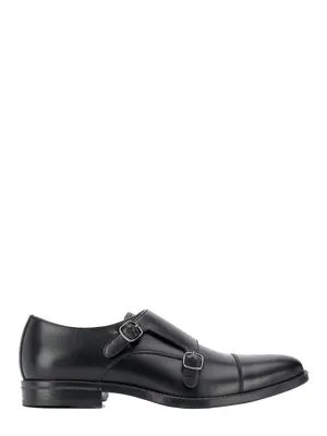 SCAROSSO Leather Monk Strap Shoes - Black