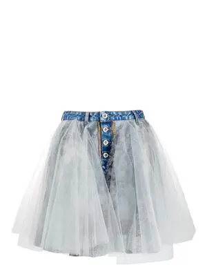 BEN TAVERNITI UNRAVEL PROJECT Tulle Overlay Denim Skirt - Blue
