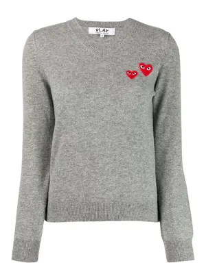 Play Comme Des Garcon Long Sleeve V-neck Sweater - Grey