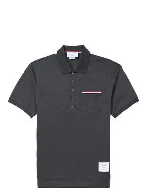 Thom Browne Piqué Polo With Rwb Pocket Trim - Grey