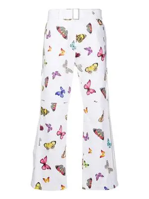 Palm Angels Butterfly Print Straight Trousers - White