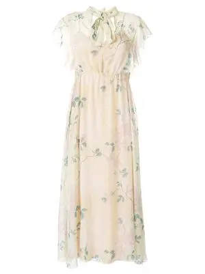 Red Valentino Polka Dot Floral Print Midi Dress - Yellow