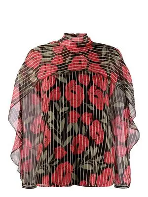Red Valentino Camellia Printed Silk Blouse - Black