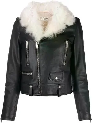 Saint Laurent Shearling Collar Biker Jacket - Black